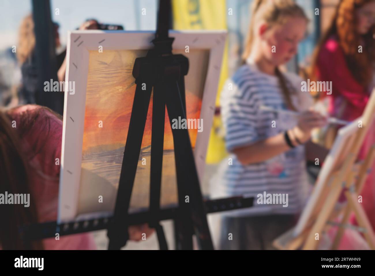 Process of drawing, group class of talented students with painting ...