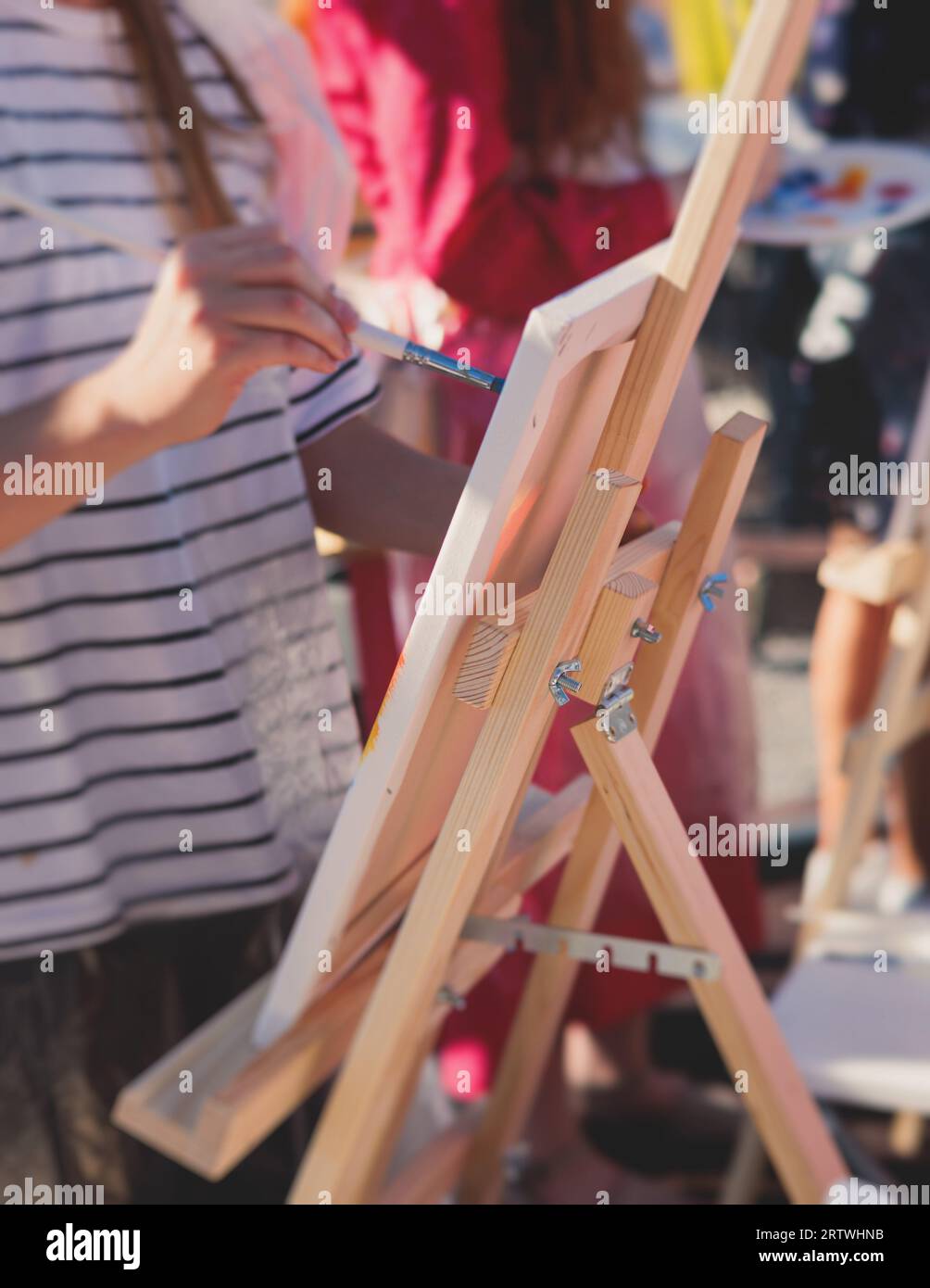 Process of drawing, group class of talented students with painting ...