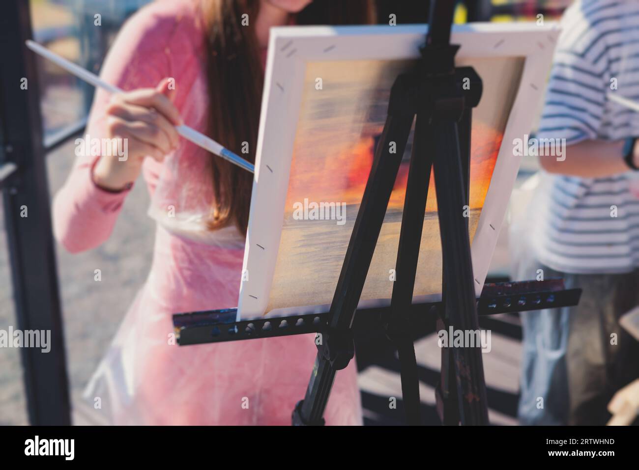 Process of drawing, group class of talented students with painting ...