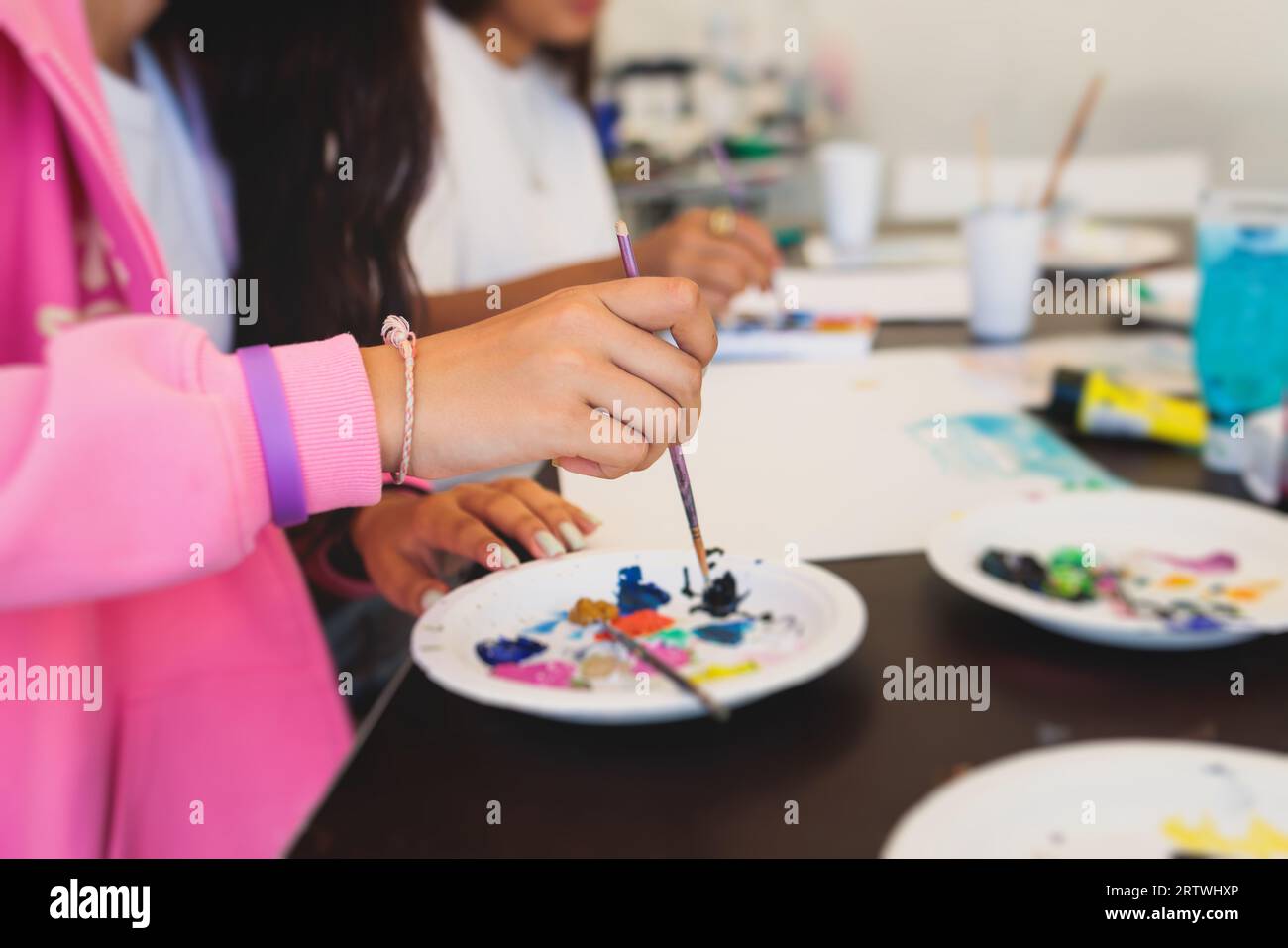 Process of drawing, group class of talented students with painting ...