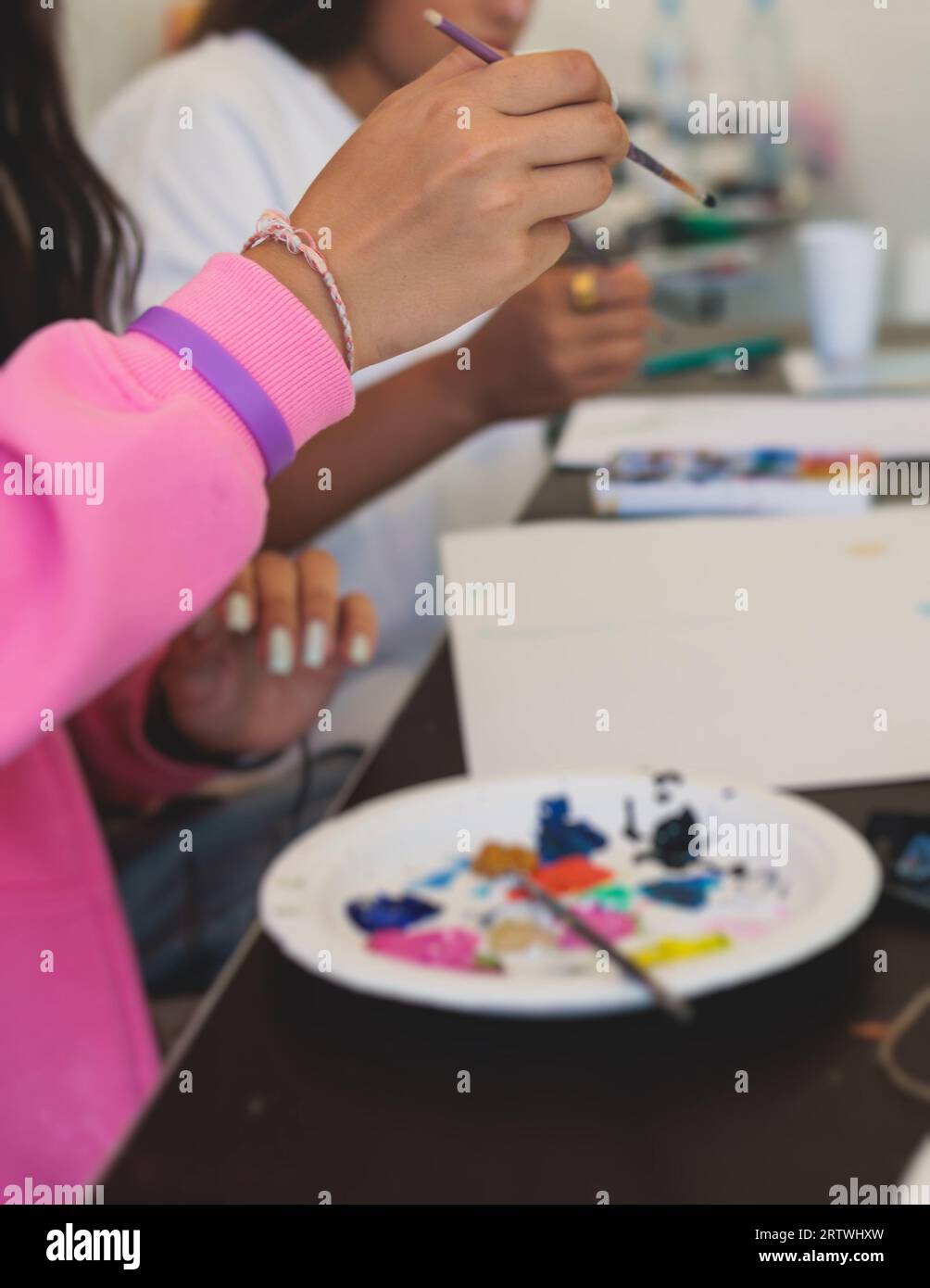 Process of drawing, group class of talented students with painting ...