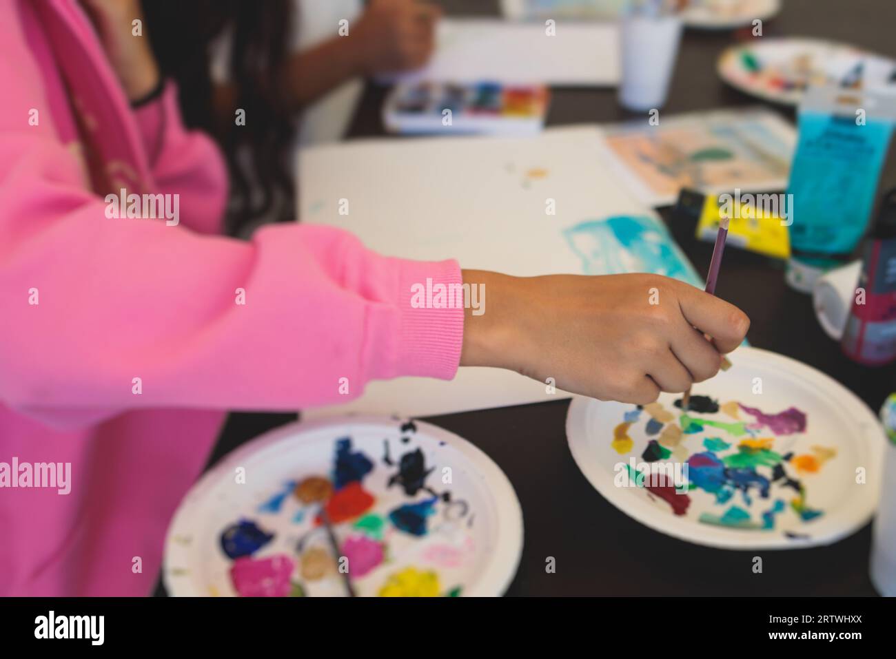 Process of drawing, group class of talented students with painting ...