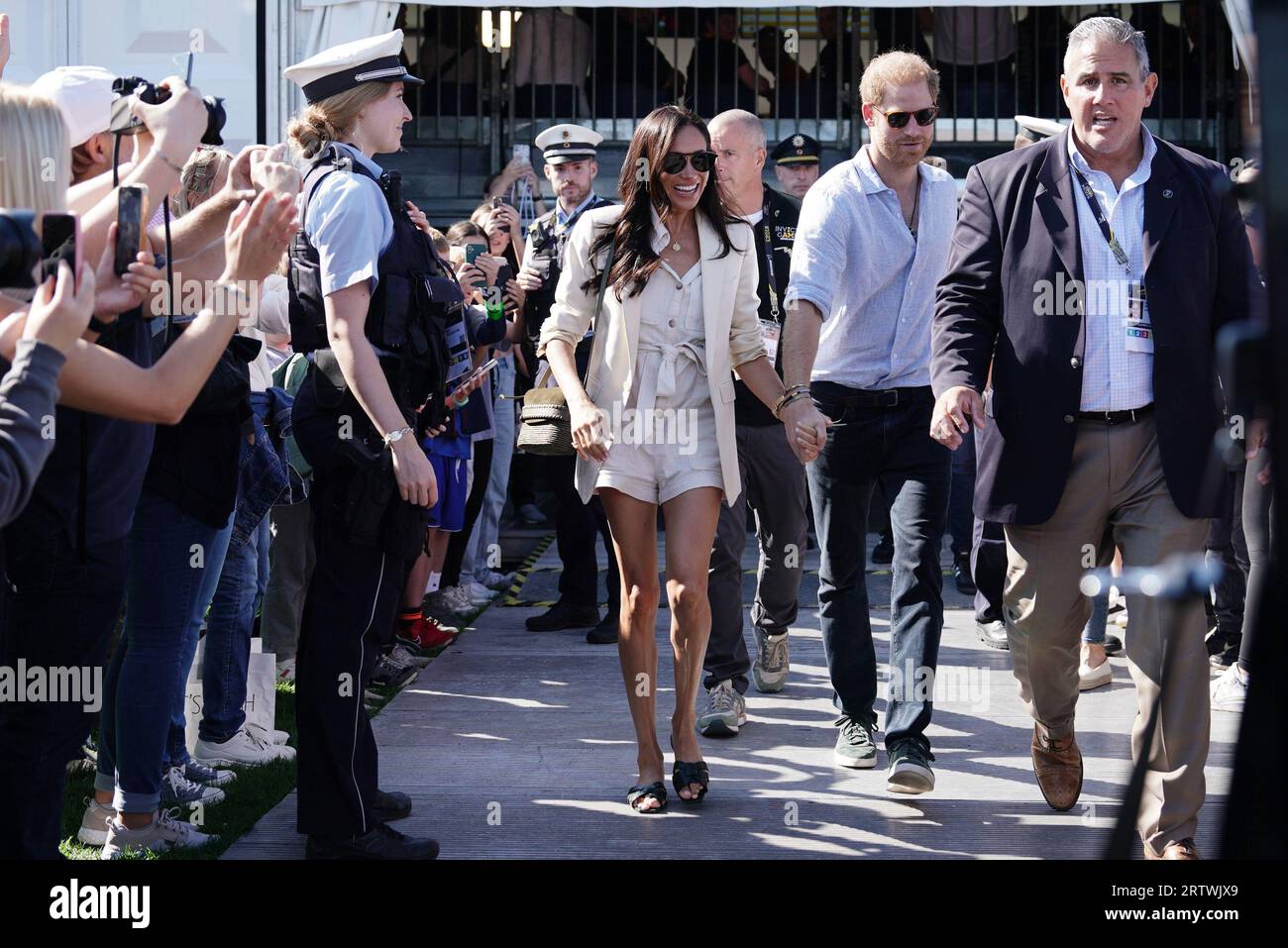 The Duke and Duchess of Sussex depart the archery event at the Merkur ...