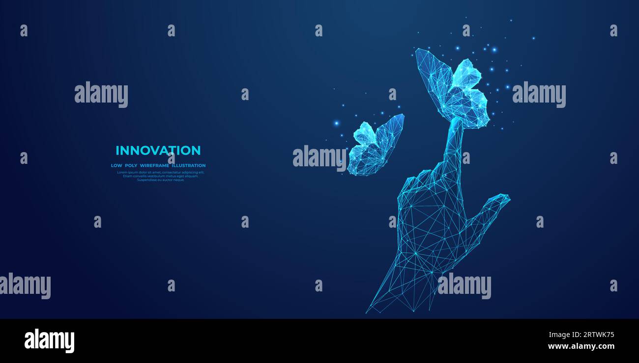 Abstract close-up finger press on the digital blue butterfly Stock ...