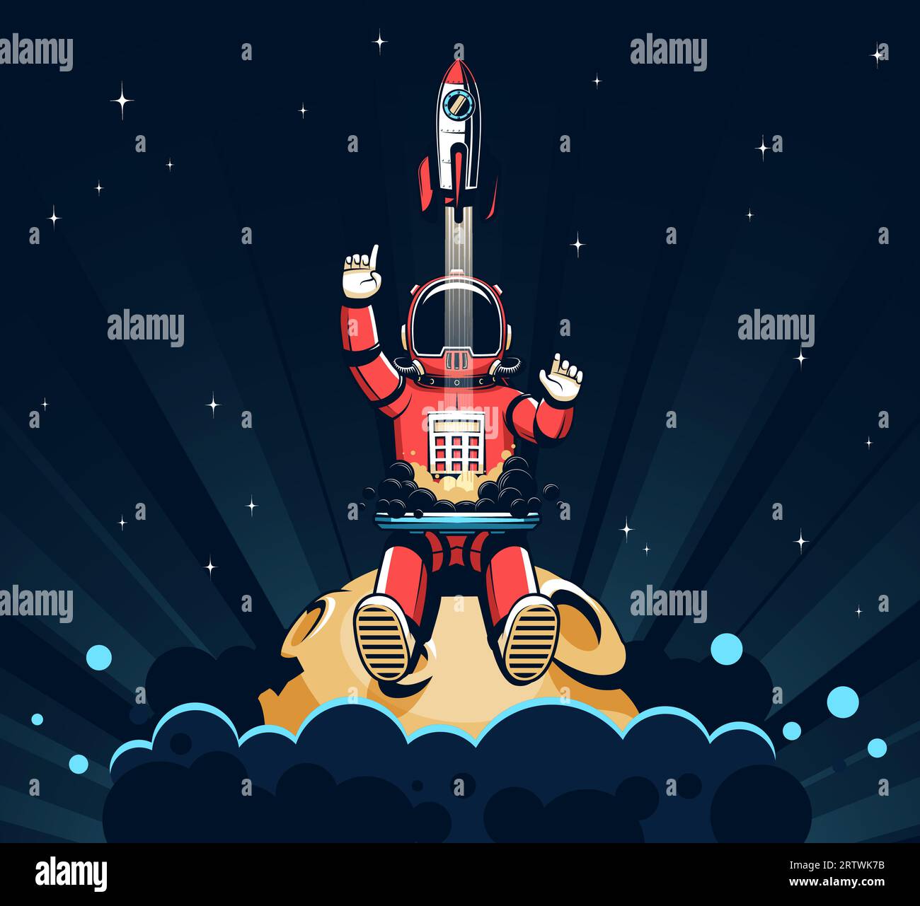 Astronaut launches a rocket while sitting on the moon Stock Vector ...