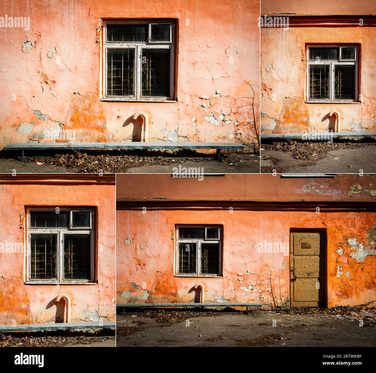 Collection of images with old orange wall with a window. Abandoned ...