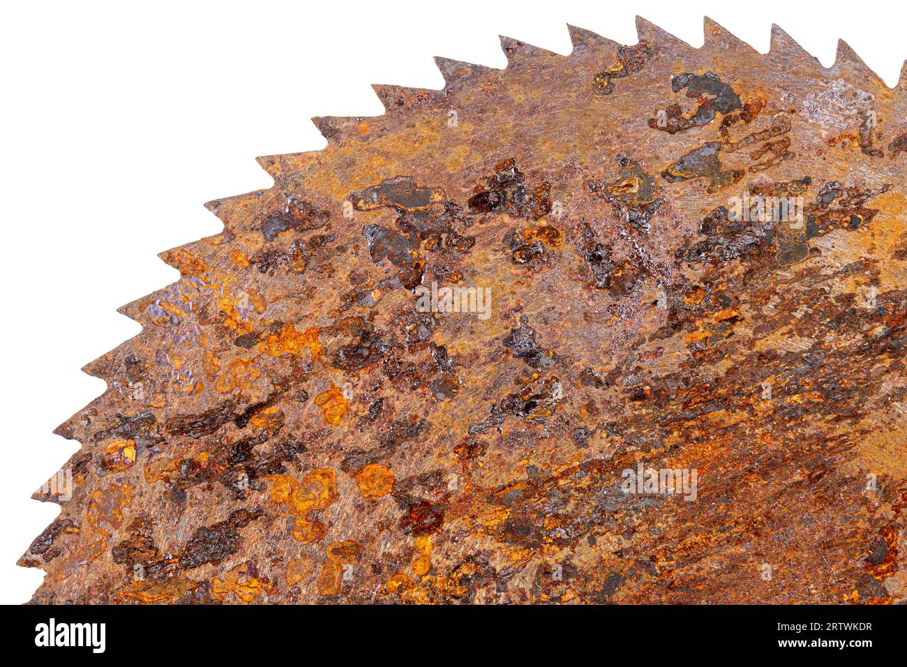 Part of old rusty circular saw blade for wood work isolated on white ...