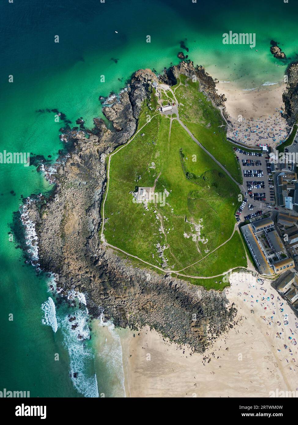 An aerial shot of St Ives Town in England Stock Photo - Alamy