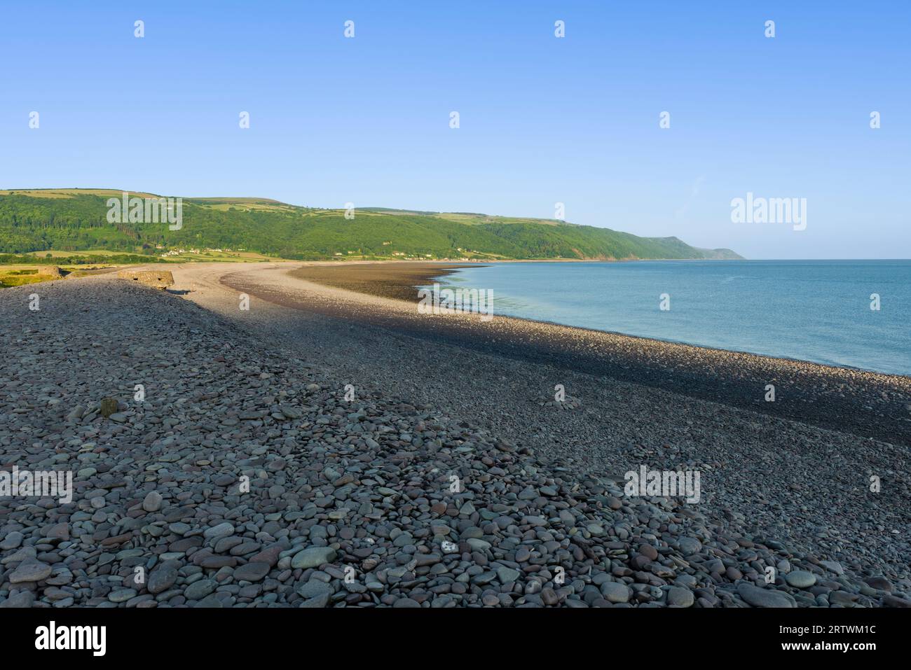 Bossington Beach at Porlock Bay with Porlock Weir and Foreland Point ...