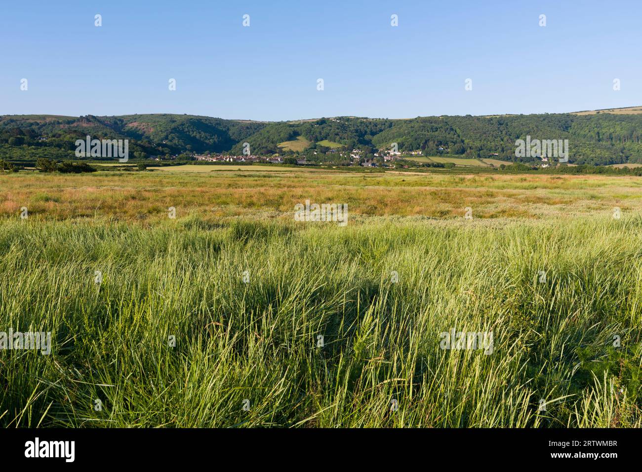 Porlock Marsh with the village of Porlock beyond in Exmoor National ...