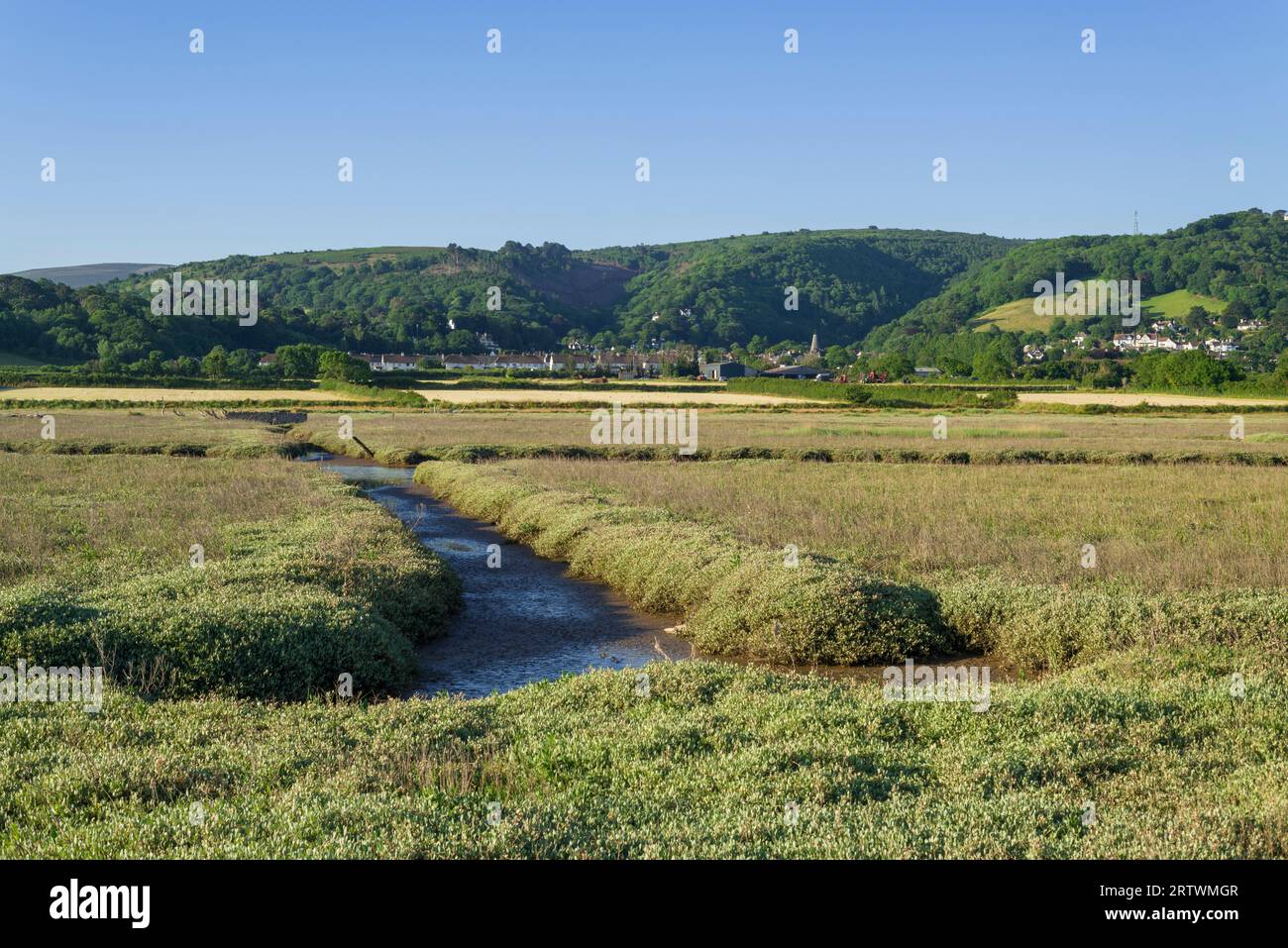 Porlock Marsh with the village of Porlock beyond in Exmoor National ...