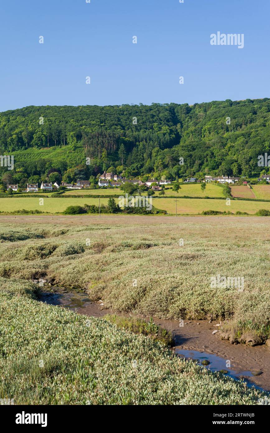 Porlock Marsh with the hamlet of West Porlock beyond in the Exmoor ...