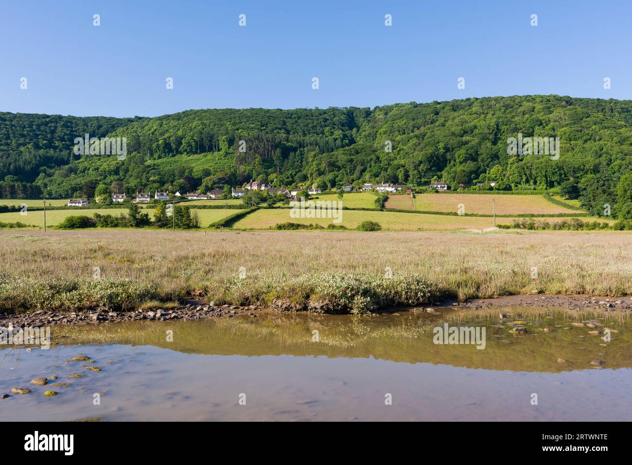 Porlock Marsh with the hamlet of West Porlock beyond in the Exmoor ...