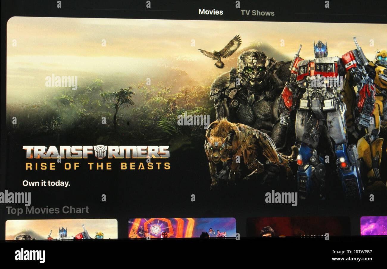 Transformers Rise of the Beasts - shown available to buy on a tv screen ...