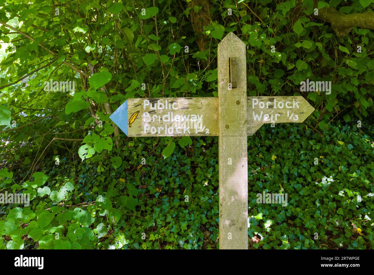 A signpost on the Bridle path between Porlock and Porlock Weir at ...