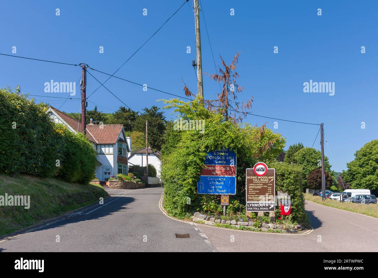 The A39 leading to Porlock Hill and New Road, the scenic toll road, in ...