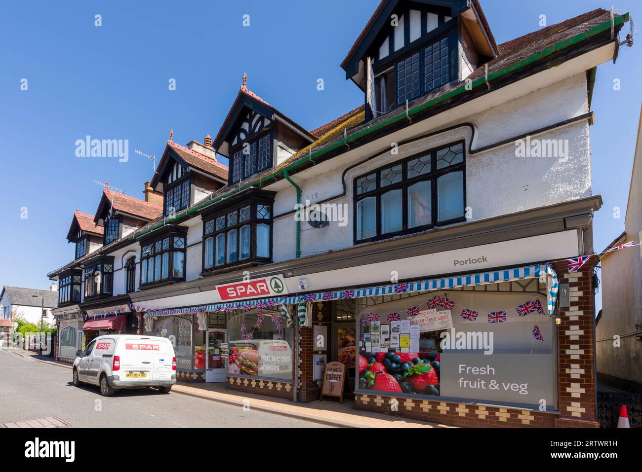 The Spar convenience store in the High Street in the village of Porlock ...