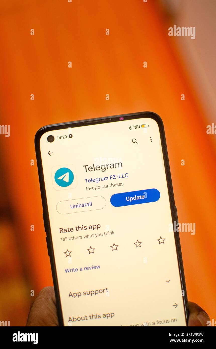 Madrid, Spain 09 14 2023: Screen of a mobile phone with the Telegram ...