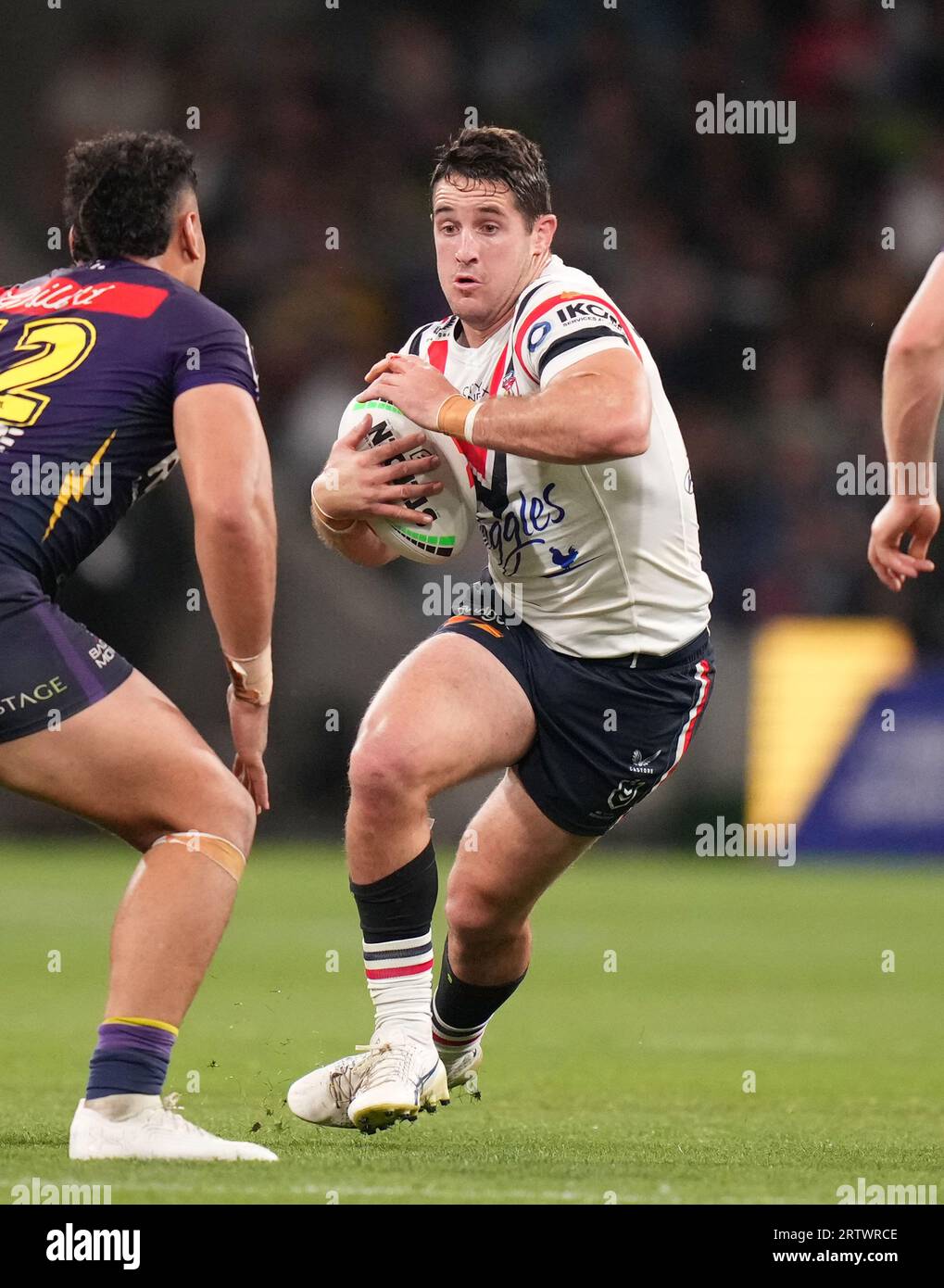 Melbourne, Australia. 15th Sep, 2023. Nat Butcher of the Roosters runs ...