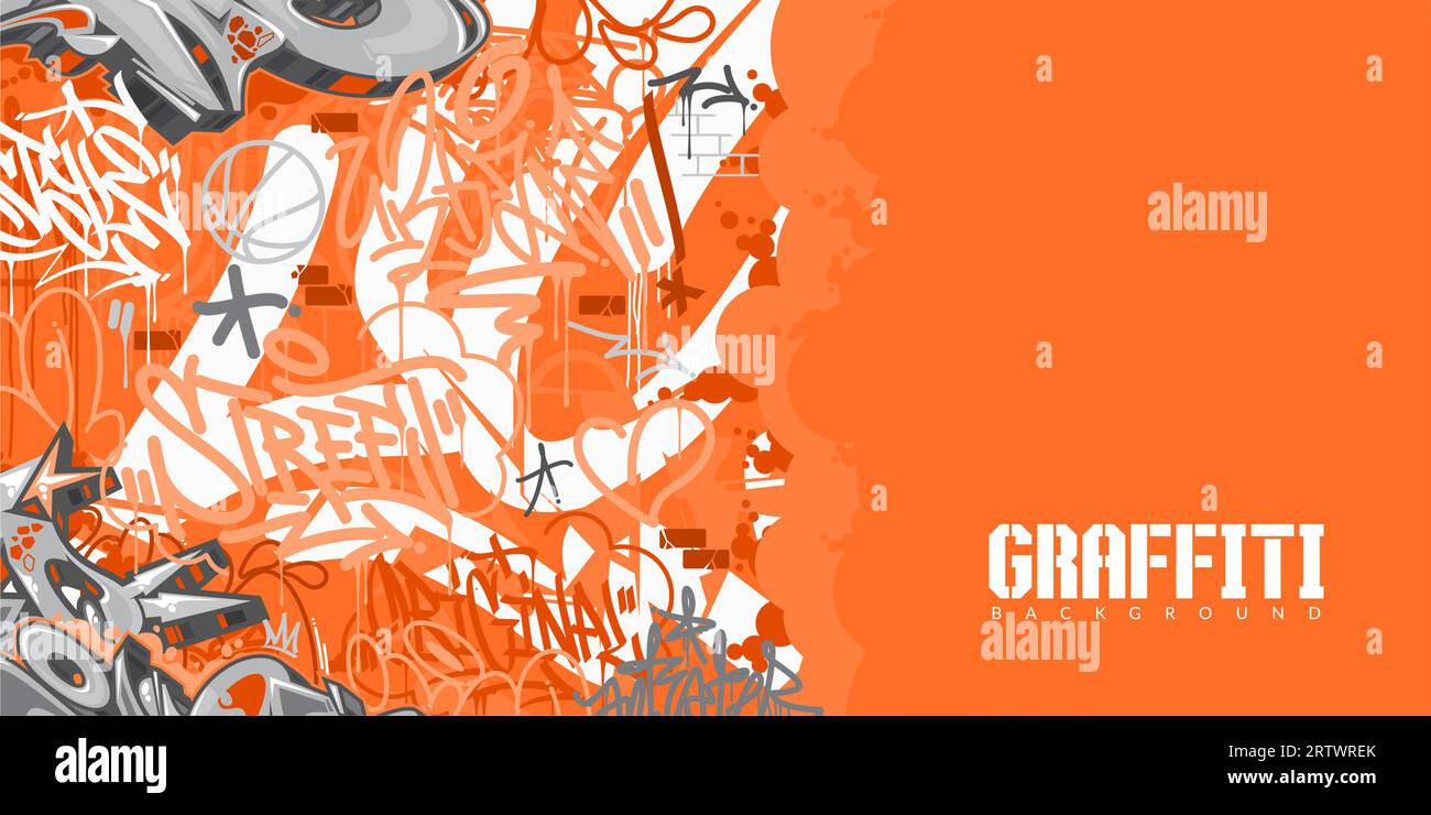 Orange Colorful Abstract Urban Hiphop Graffiti Street Art Vector ...