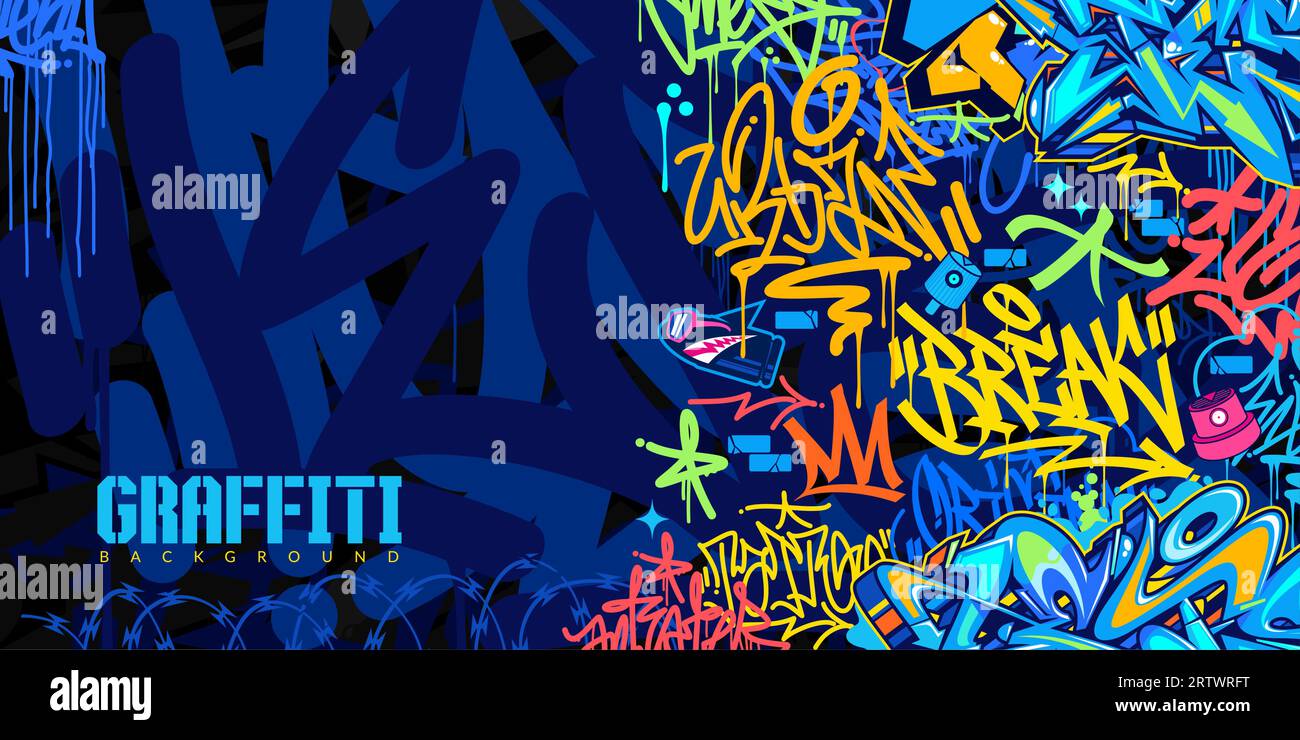 Dark Blue Colorful Abstract Urban Style Hiphop Graffiti Street Art ...