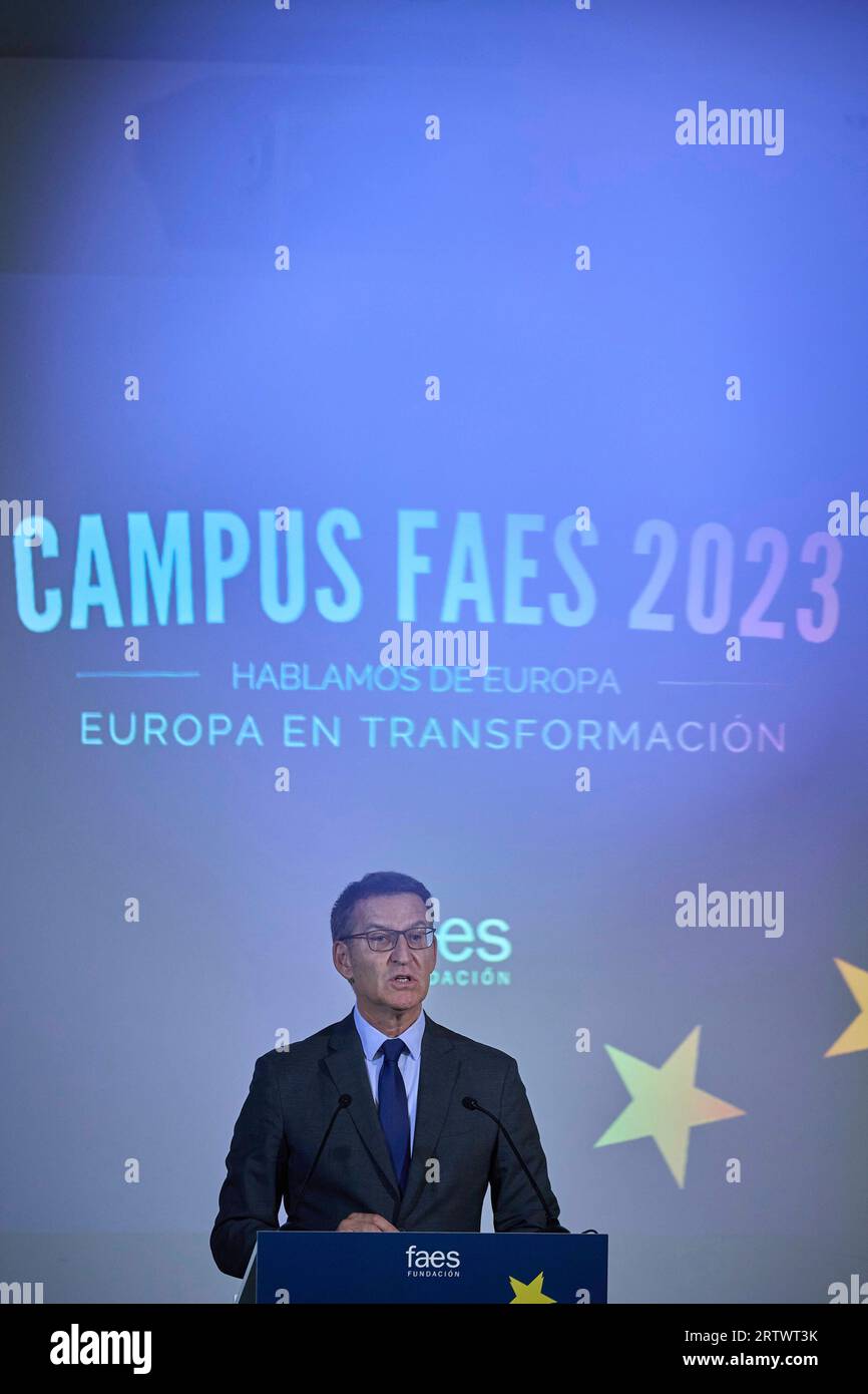 The president of the Partido Popular, Alberto Núñez Feijóo, speaks ...