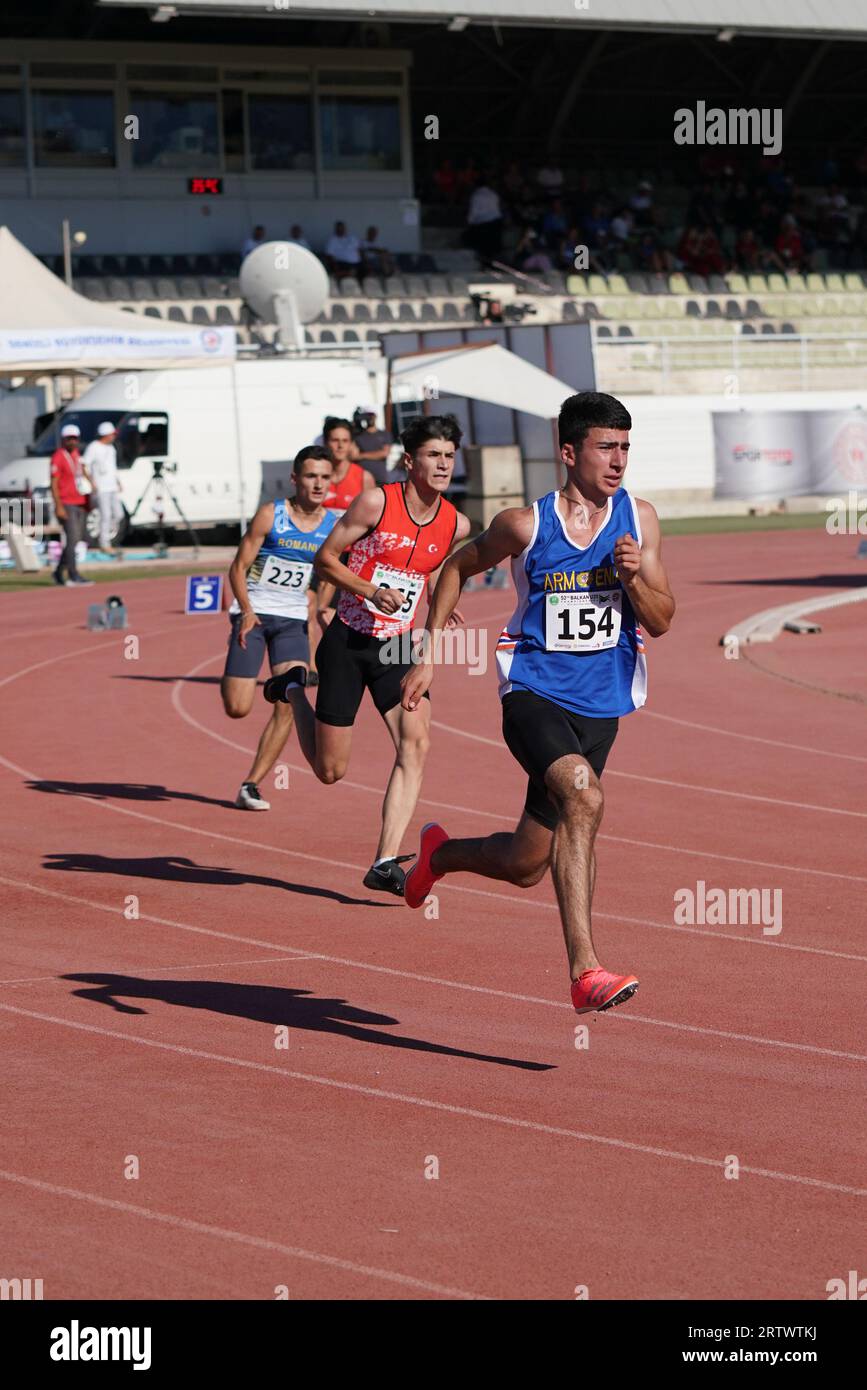 DENIZLI, TURKIYE - JULY 16, 2022: Athletes running 400 metres during ...