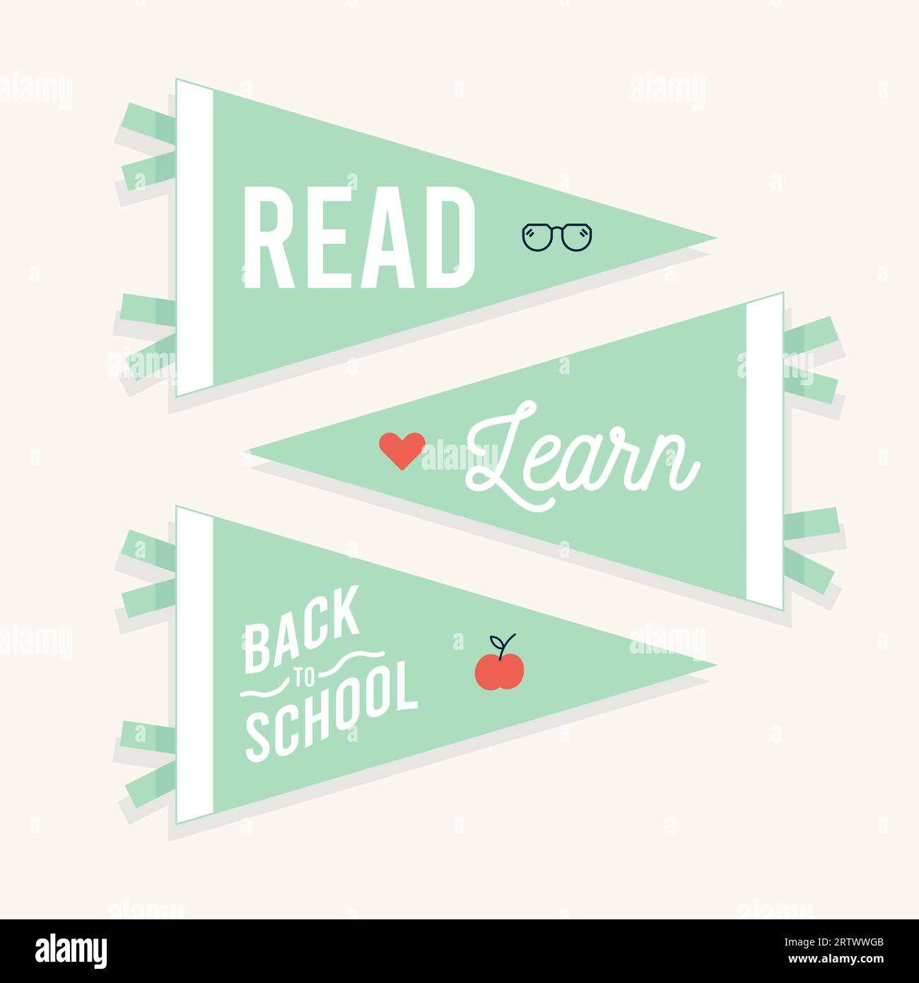 Back to school pennant flag set. Inspirational phrases. Read, learn ...