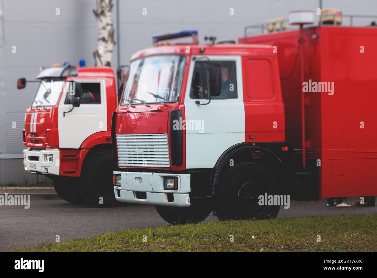 Fire fighting equipment in the city, with red fire engine truck during ...