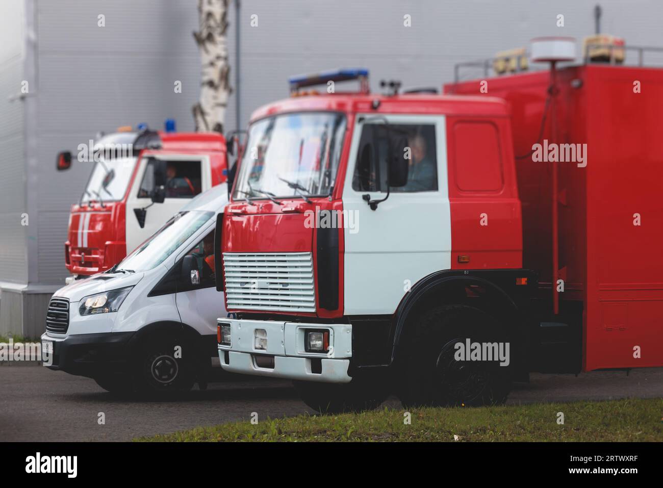 Fire fighting equipment in the city, with red fire engine truck during ...