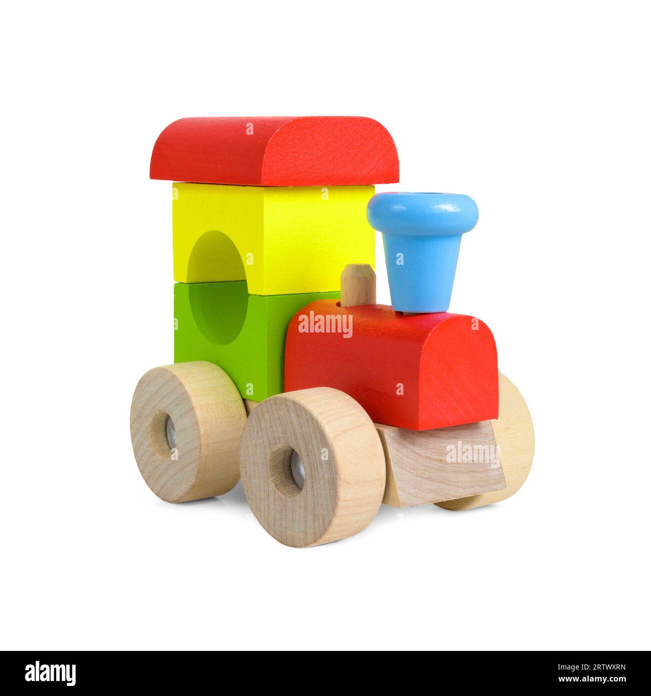Colorful wooden toy train isolated on white background Stock Photo - Alamy