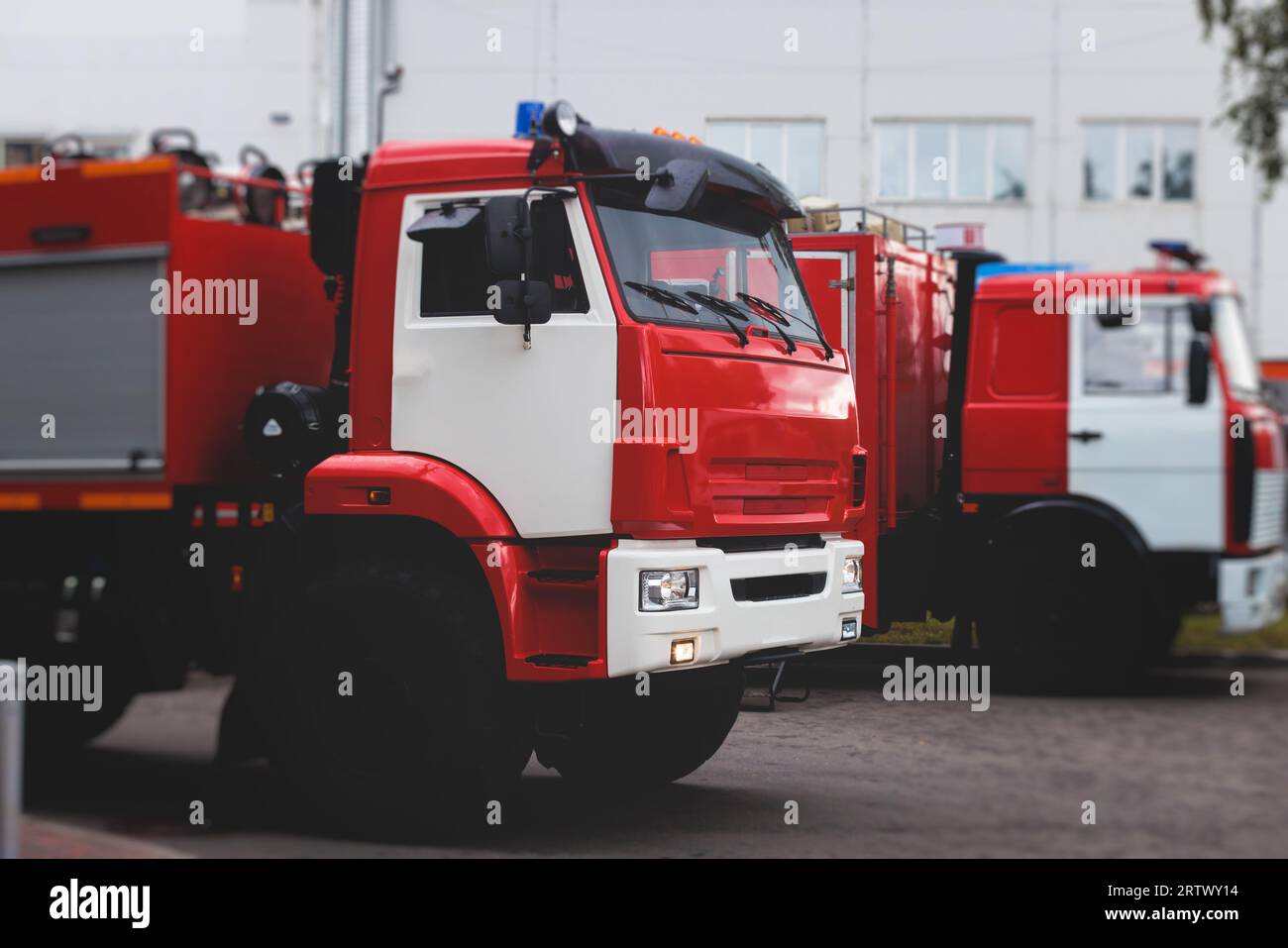 Fire fighting equipment in the city, with red fire engine truck during ...