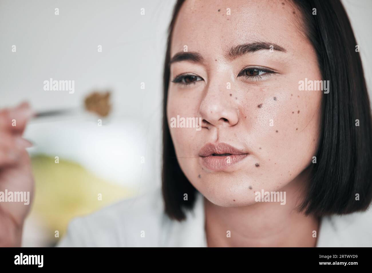 Science, sample and Asian woman in laboratory for research, medical ...