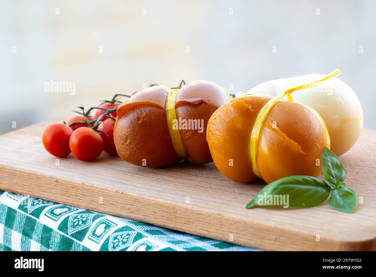 Italian semi hard handmade smoked and white scamorza cheese, from cow ...