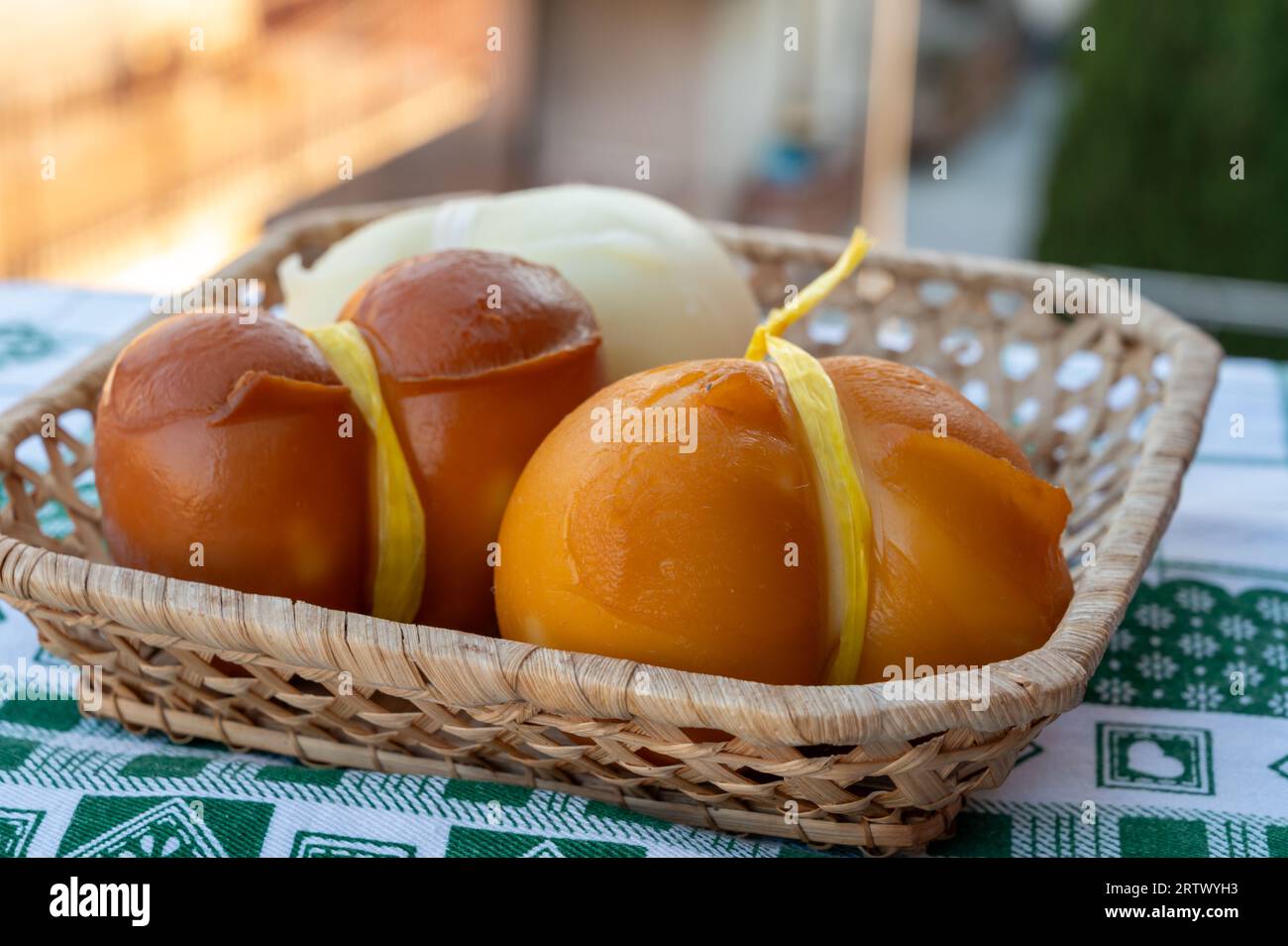 Italian semi hard handmade smoked and white scamorza cheese, from cow ...