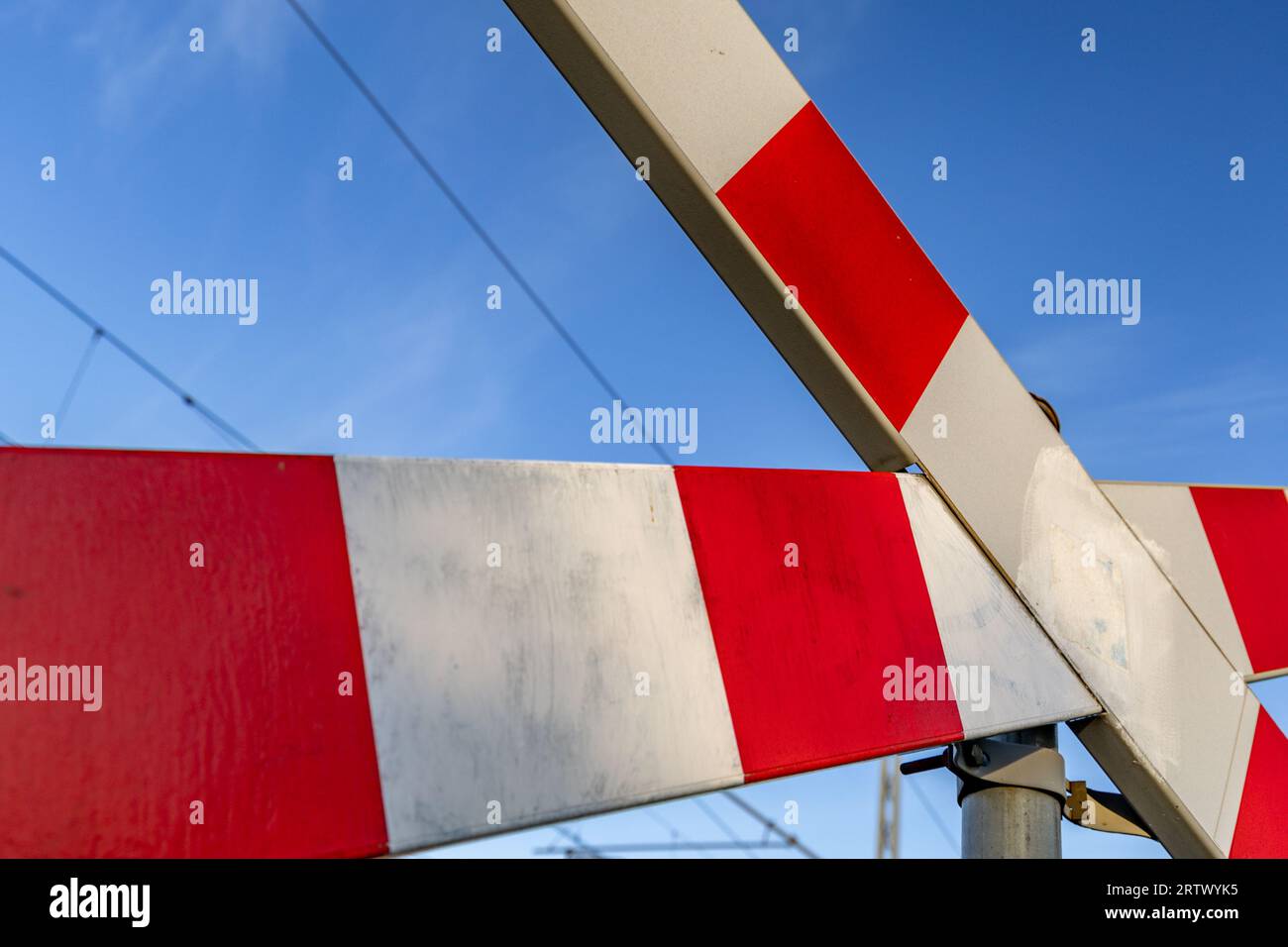 Attention, dangerous crossing of the tracks, warning sign Stock Photo ...
