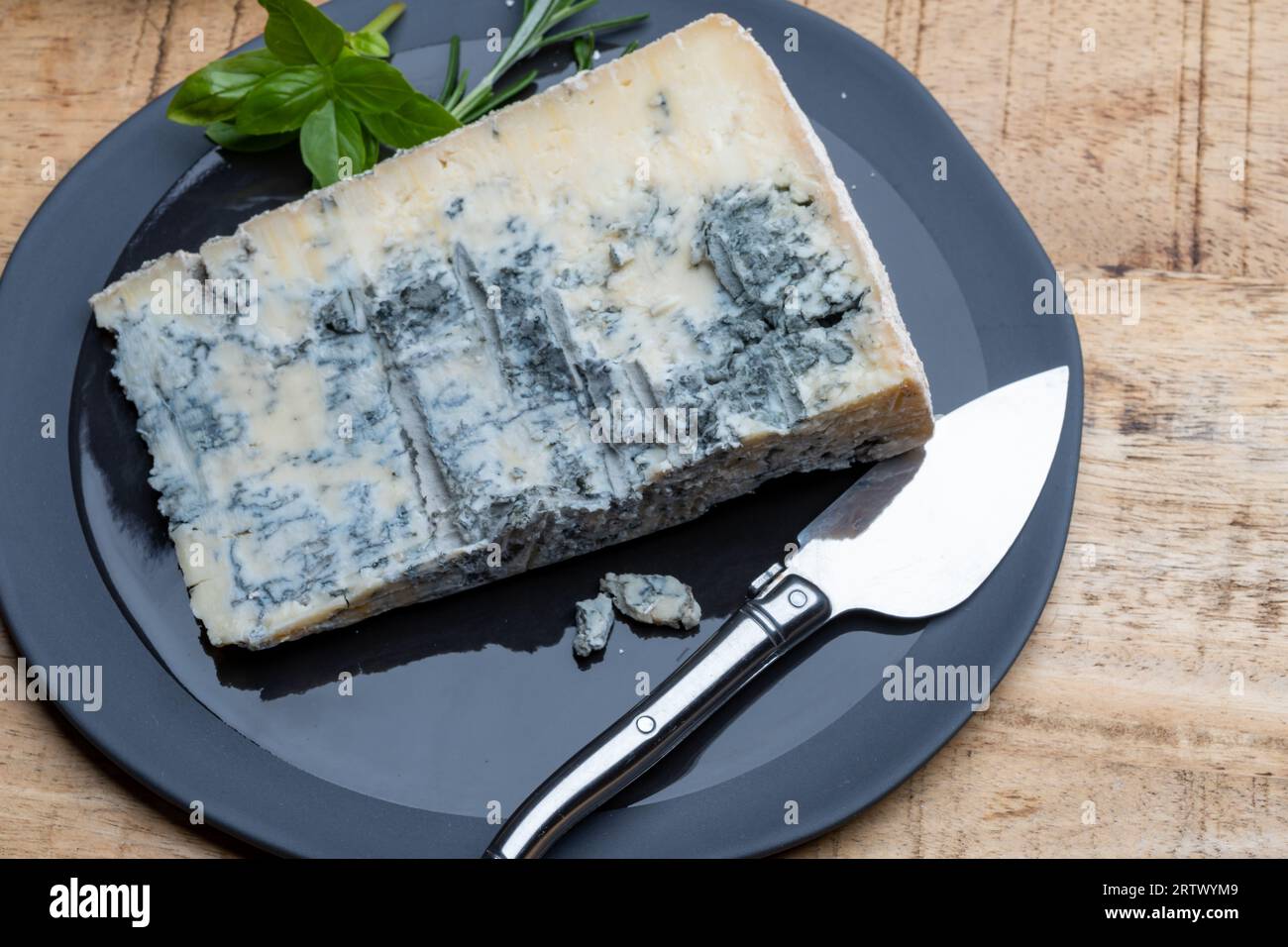 Cheese collection, piece of italian blue cheese gorgonzola picante with ...
