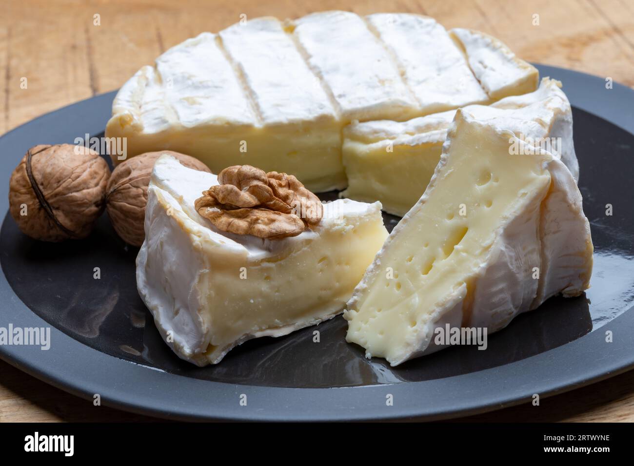 French soft Camembert cheese, original Camembert de Normandie, close up ...
