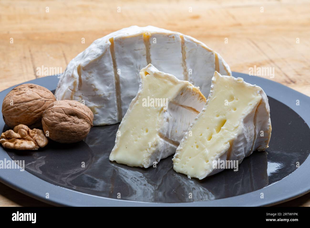 French soft Camembert cheese, original Camembert de Normandie, close up ...