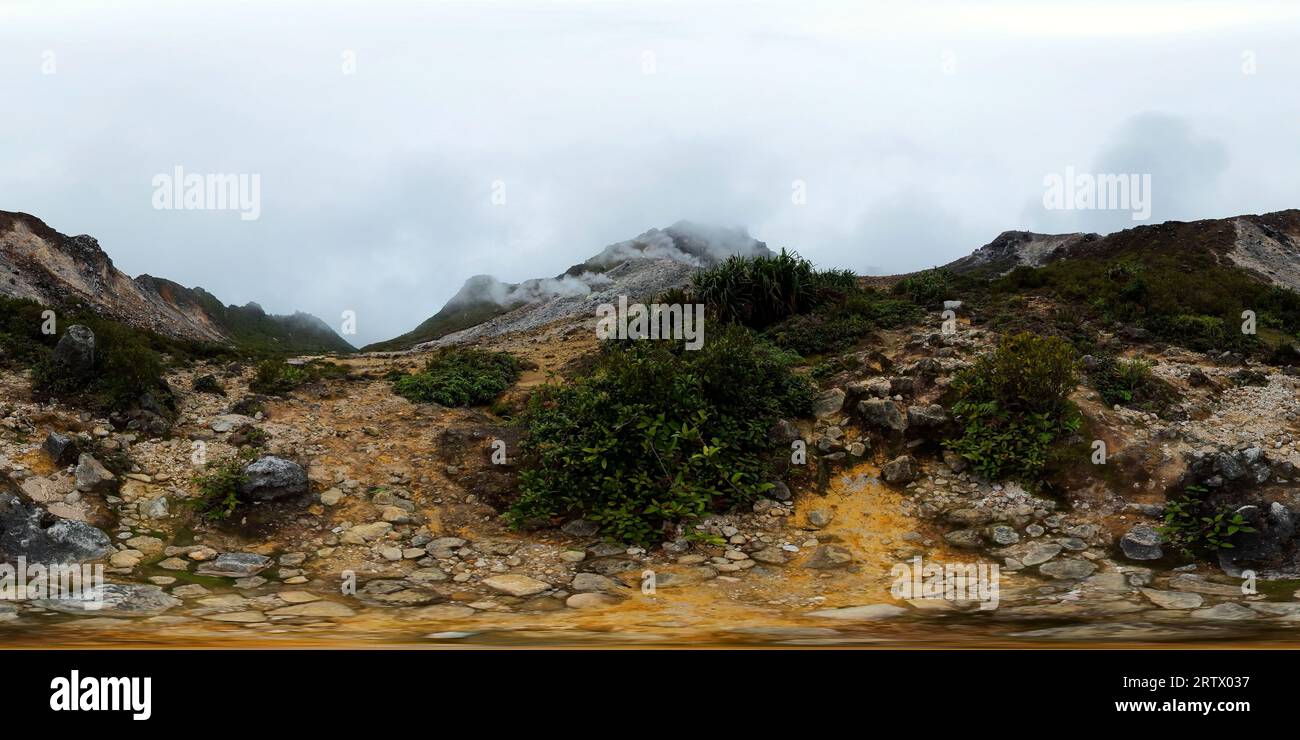 Crater of an active volcano with vegetation and slopes with fumaroles ...