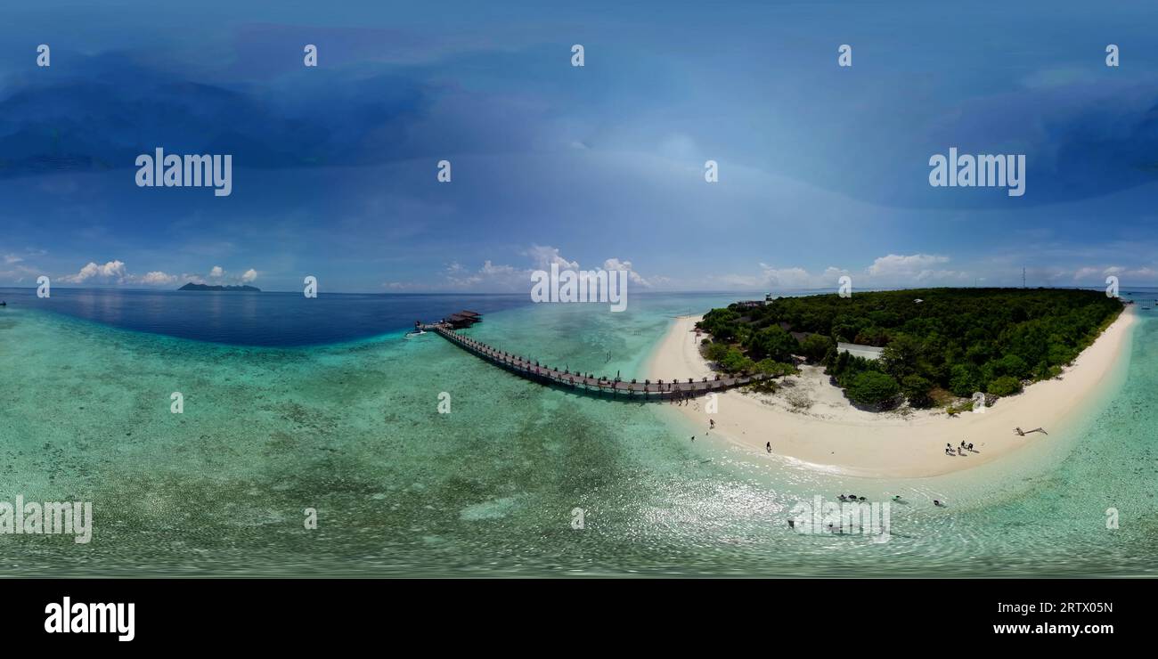 Aerial view of Tropical island with sandy beach. Malaysia. Pompom Islet ...