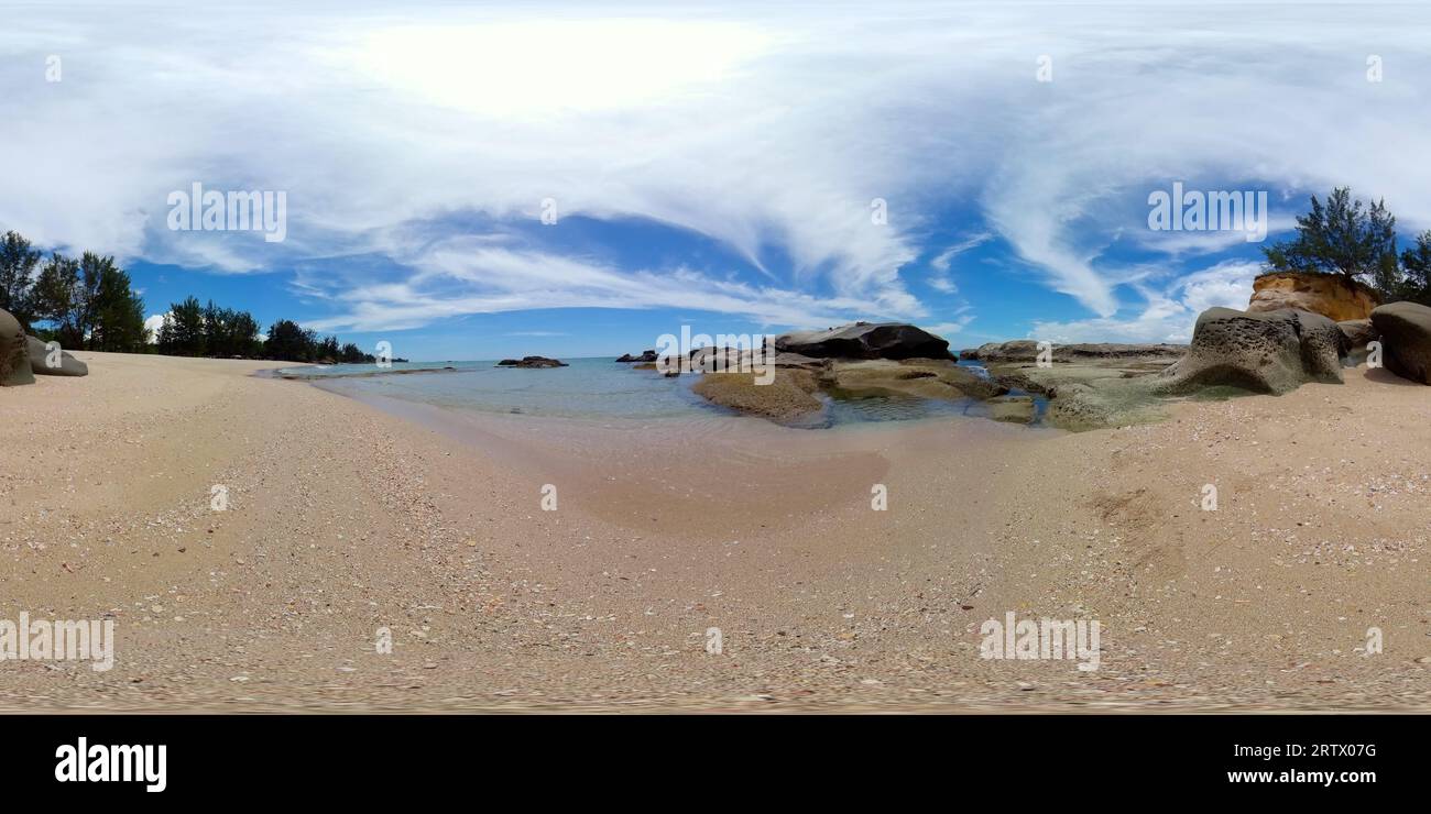 Seascape with tropical sandy beach and blue ocean. Borneo, Malaysia ...