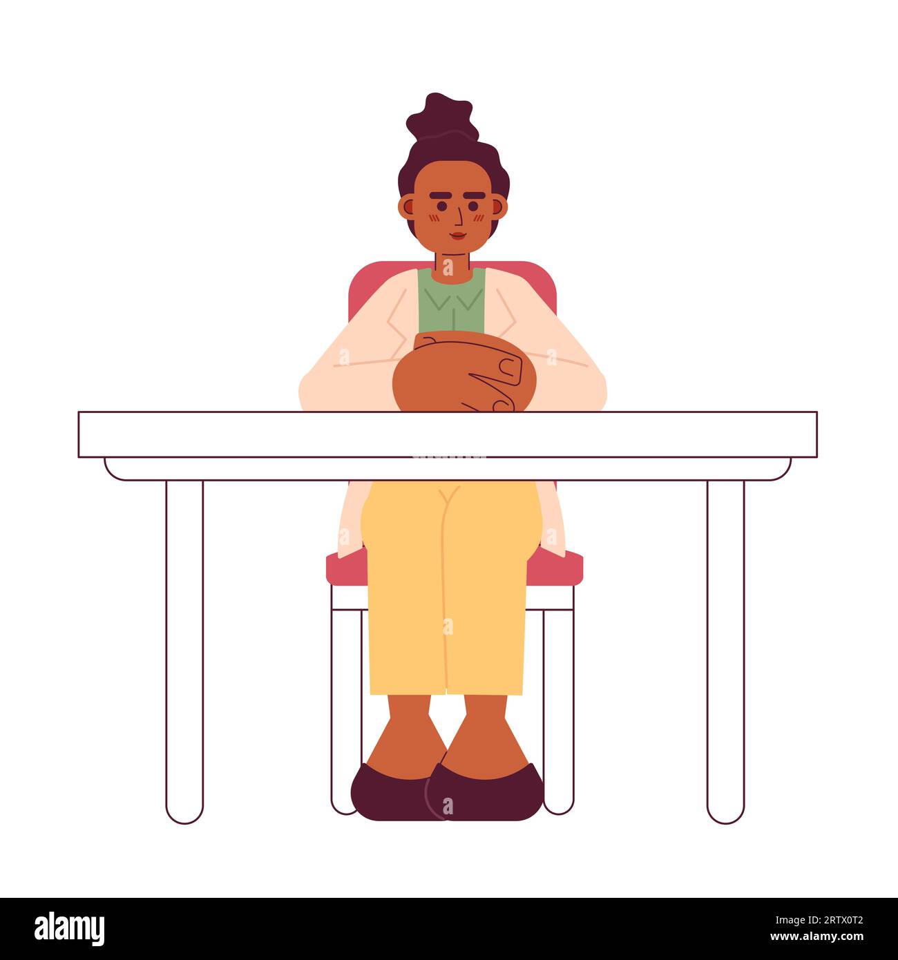 Serious female boss with hands folded on desk 2D cartoon character ... Serious female boss with hands folded on desk 2D cartoon character ...