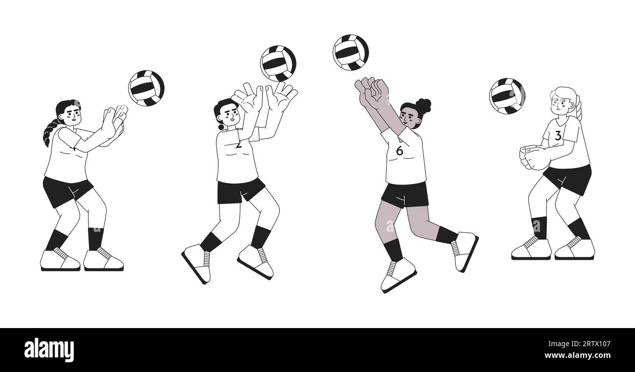 Female Volleyball Players Monochrome Concept Vector Spot Illustration