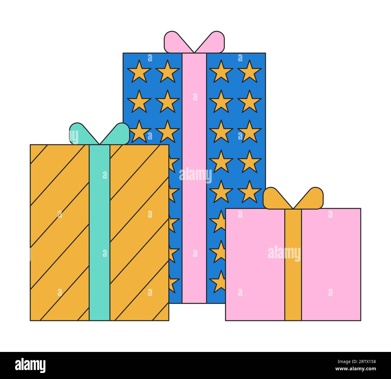 Birthday bonus gift boxes 2D linear cartoon object Stock Vector Image ...