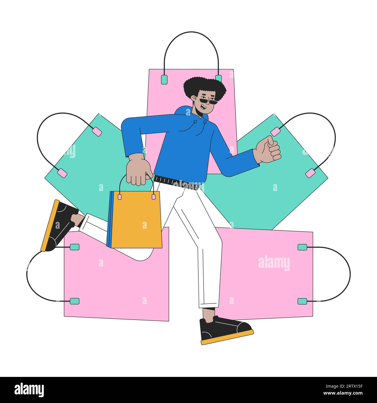 Cyber monday holiday shopper 2D linear cartoon character Stock Vector ...