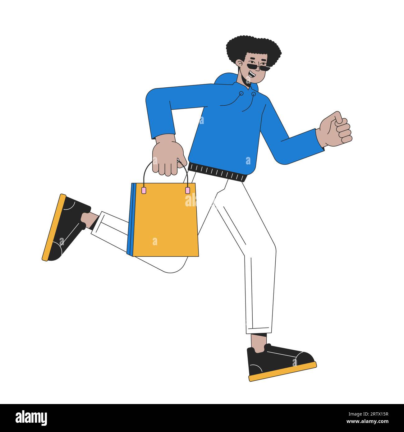 Shopper male running with boutique bag 2D linear cartoon character ...