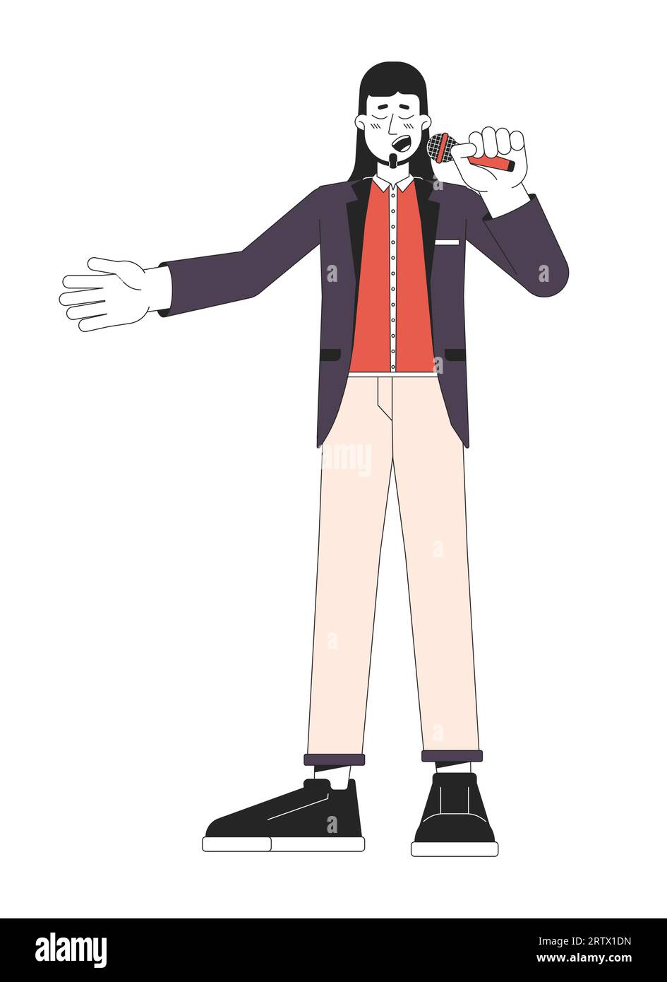 Male opera singer holding microphone line cartoon flat illustration ...