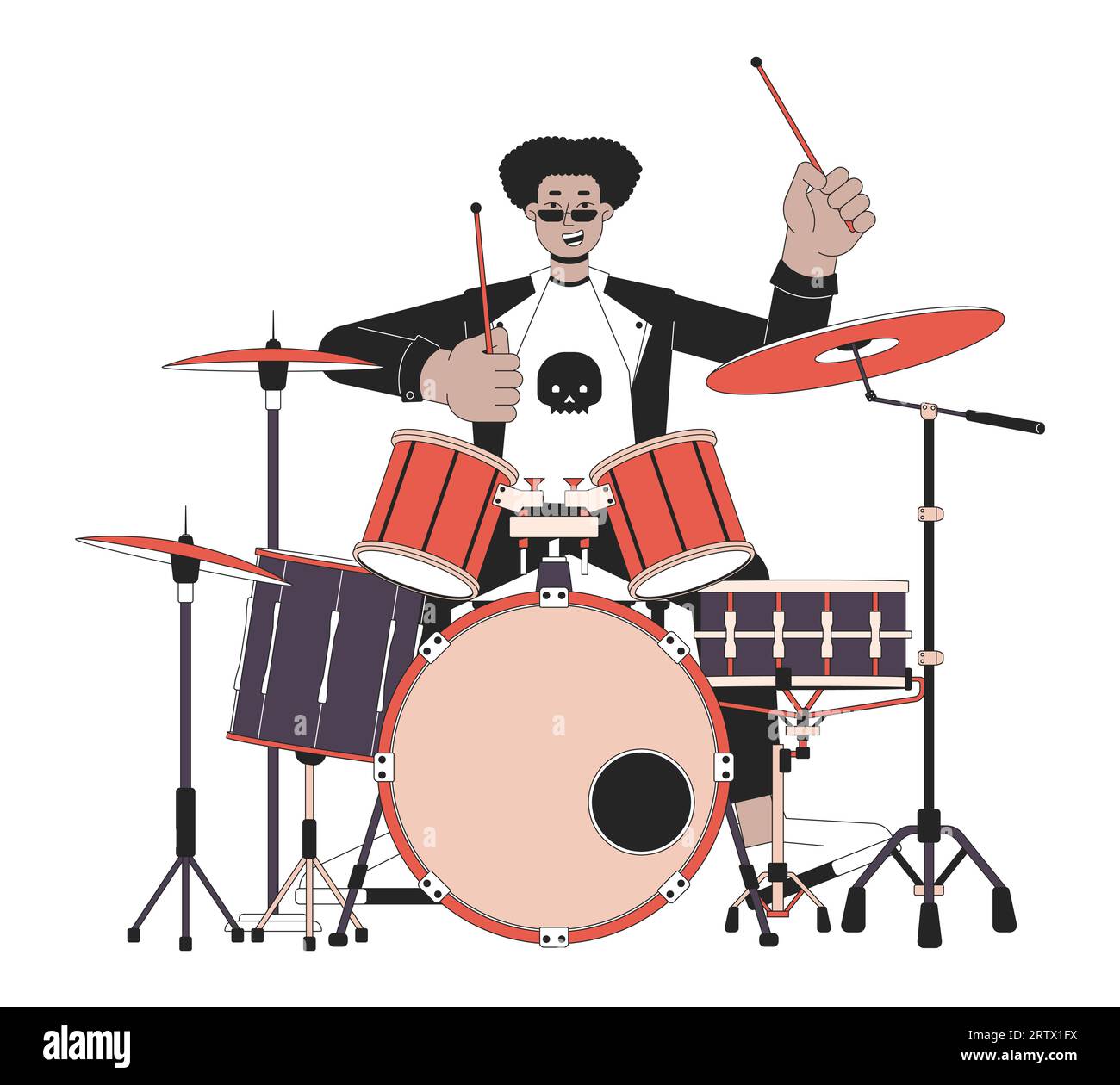 Drummer rock and roll line cartoon flat illustration Stock Vector Image ...
