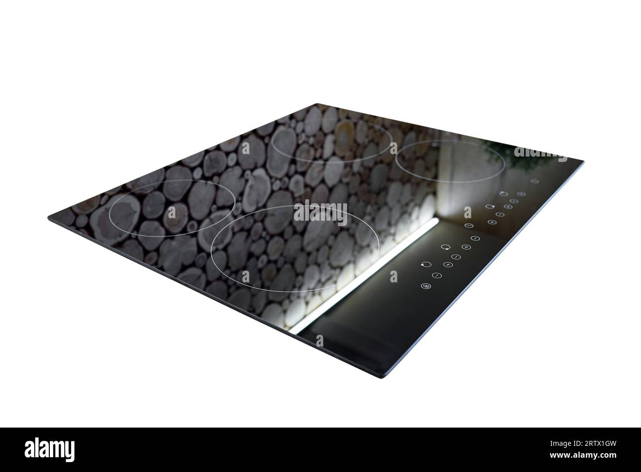 Modern kitchen interior with black induction stove, cooker, hob or ...